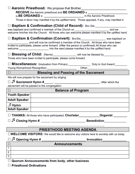 Lds Sacrament Meeting Program Template